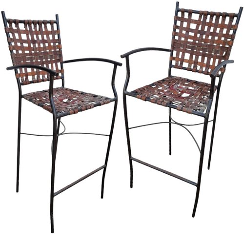 Tall Spanish Wrought Iron and Leather Stools, 1980s, Set of 2 for sale ...