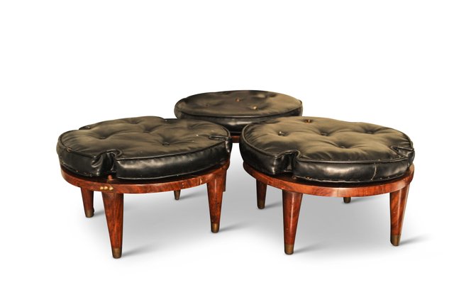 Hardwood and Black Leatherette Stacking Footstools, 1970s, Set of 3 for ...