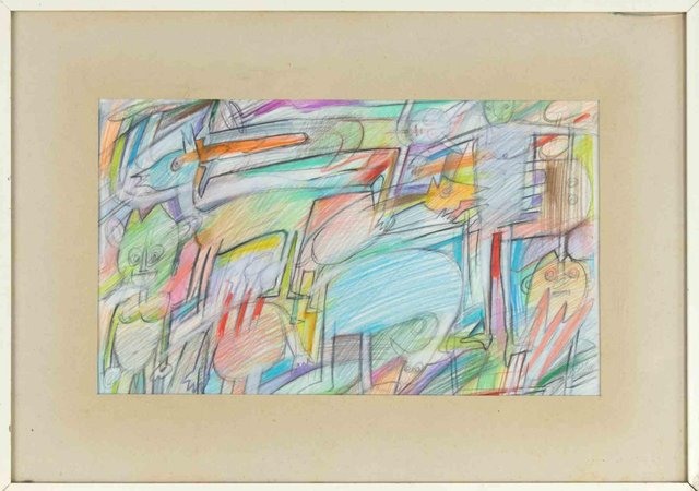 Claudio Bissattini, Colored Figures, Pastel Drawing, 20th Century for ...