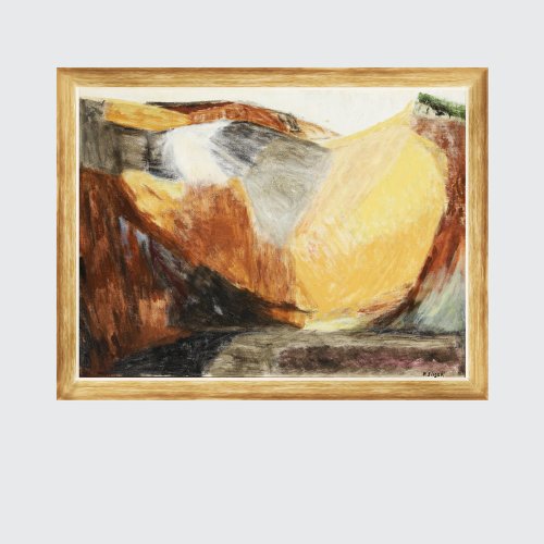 Preben Siiger, Mountains with Yellow, 1960s, Oil on Canvas, Framed for ...