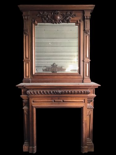 Großer Henry I Kaminsims mit Spiegel aus Nussholz bei Pamono kaufen