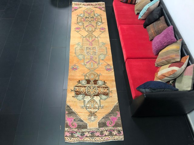 Vintage Orange Hallway Runner Rug for sale at Pamono