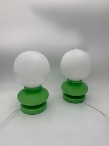 Vintage Green Glass Table Lamps, 1959, Set of 2 for sale at Pamono Vintage Green Glass Table Lamps, 1959, Set of 2 for sale at Pamono