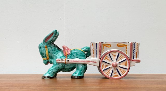Vintage Italian Handpainted Donkey with Cart Bowl Sculpture from Deruta ...