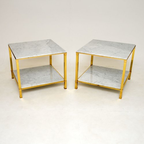 Vintage Messing & Marmor Beistelltische, 1970er, 2er Set bei Pamono kaufen