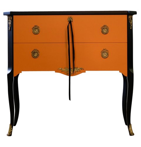 Gustavian Style Commode in Orange & Black with Brass Details, 1950s for ...