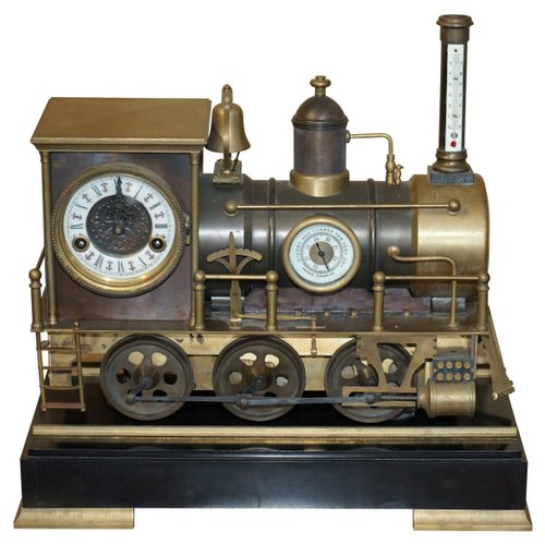 French Industrial Locomotive with Moving Gilt Bronze Clock, 1895 for ...