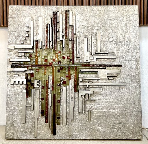 Große italienische beleuchtete brutalistische Wandskulptur von Akikaze ...