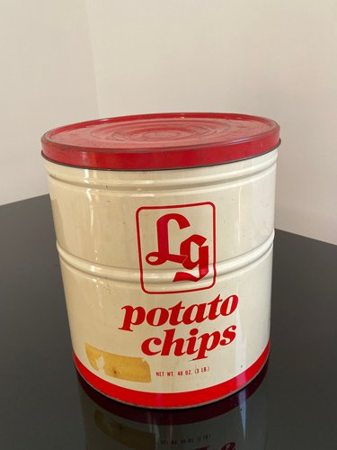 Vintage Tin Container from LG Potato Chips for sale at Pamono