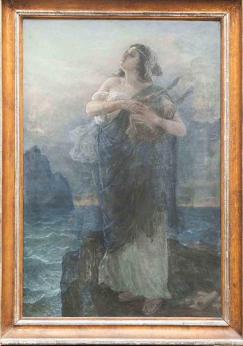 Symbolist Painter, Lady with Harp, 19th Century, Oil on Canvas, Framed ...