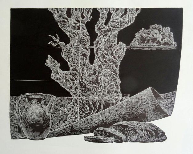 Dainis Rozkalns, Rye Bread, 1980, Linocut for sale at Pamono