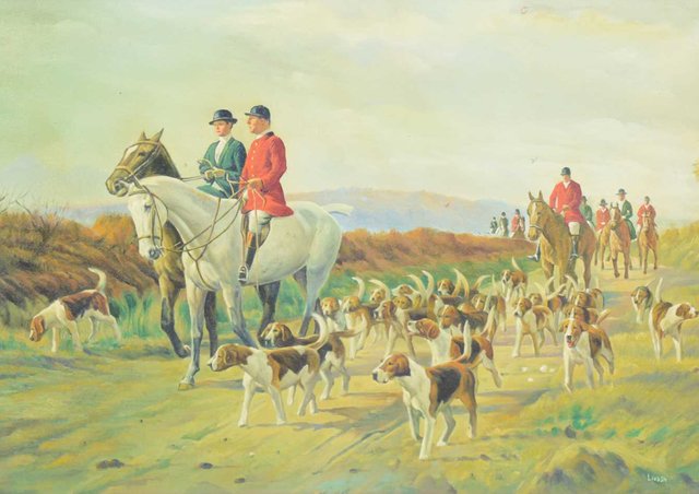 Ferdinand Liebsch, Lost Scent Hunt on Moorland, 1800s, Oil on Canvas ...