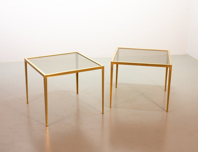 German Side Tables in Brass with Smokey Glass Top from Vereinigte ...