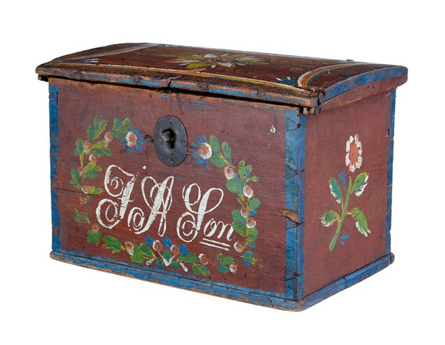 Folk Art Scandinavian Hand Painted Pine Box for sale at Pamono