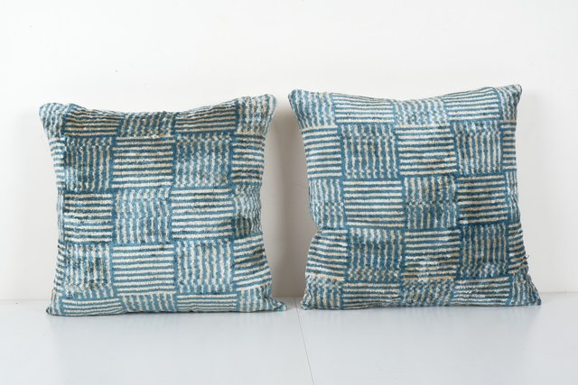Velvet Light Turquoise Velvet Cushion Cover, 2010s, Set of 2 for sale ...