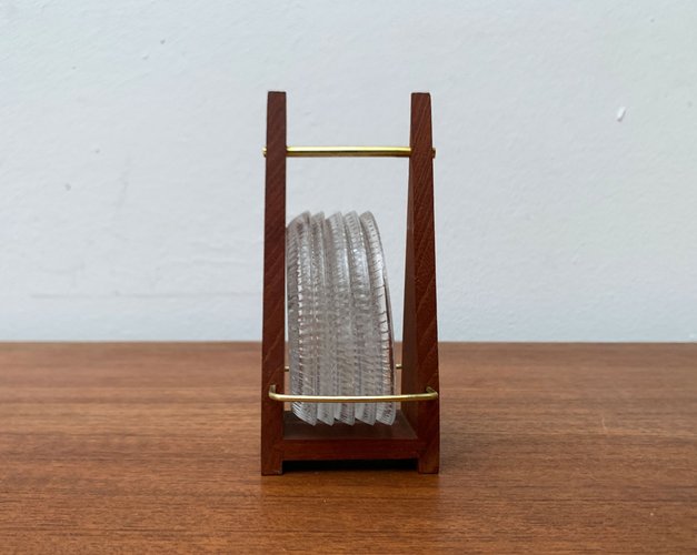 Mid-Century German Lead Crystal Glass Coasters in Teak Tray, 1960s, Set ...