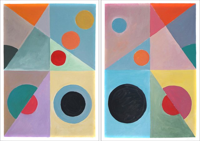 Natalia Roman, Konstruktivistische Konstellation, 2022, Acryl auf Aquarellpapier bei Pamono kaufen