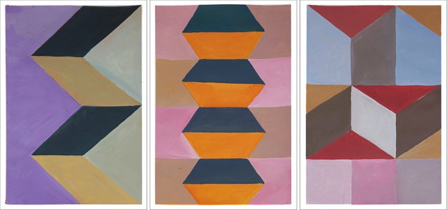 Natalia Roman, Monumentale Blumentopf Triptychon, 2022, Acryl auf Aquarellpapier bei Pamono kaufen