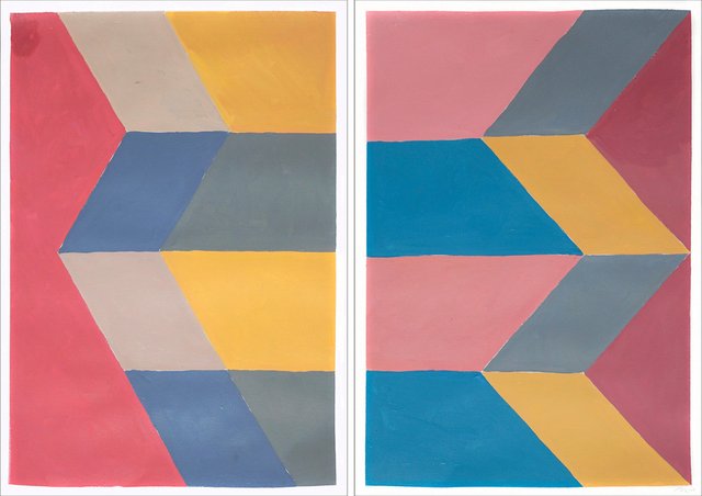 Natalia Roman, Pink Geometric Altar Diptychon, 2022, Acryl auf Aquarellpapier bei Pamono kaufen