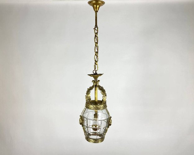 Antique Bronze Lantern Ceiling Light, France, 1920s for sale at Pamono