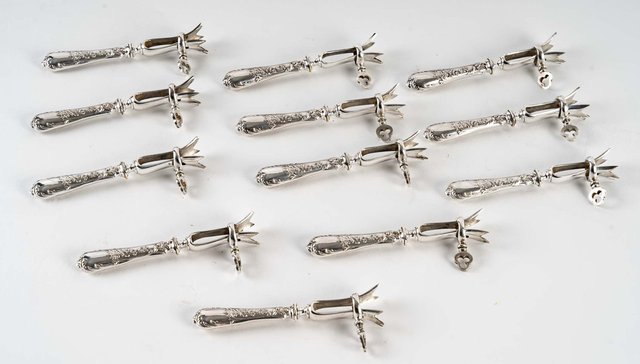 Silver Chop Handles, 1880, Set of 12 for sale at Pamono