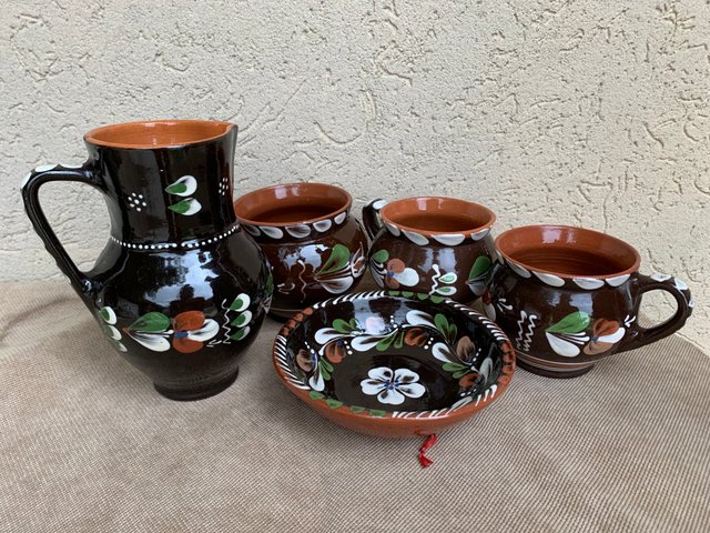Vintage Hungarian Folk Glazed Ceramic Set by Sarospatak, Set of 5 for ...