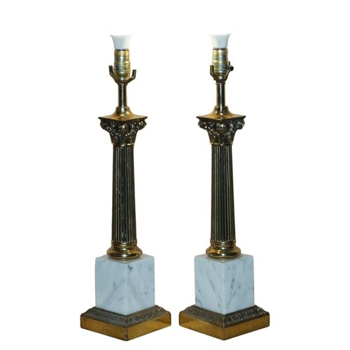 Large Vintage Roman Corinthian Pillar Table Lamps in Marble and Brass ...
