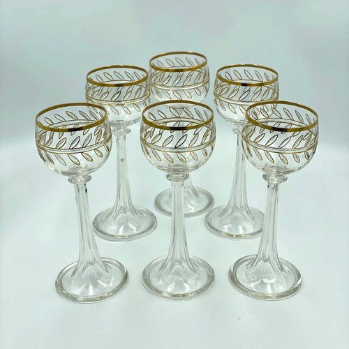 Antique Crystal Glasses with 24k Gold, France, 1890s, Set of 6 for sale at Pamono