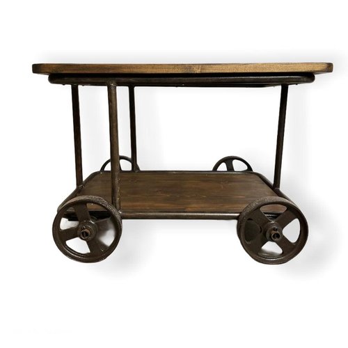 Industrial Serving Trolley in Cast Iron with Wooden Shelves, 1920s for ...
