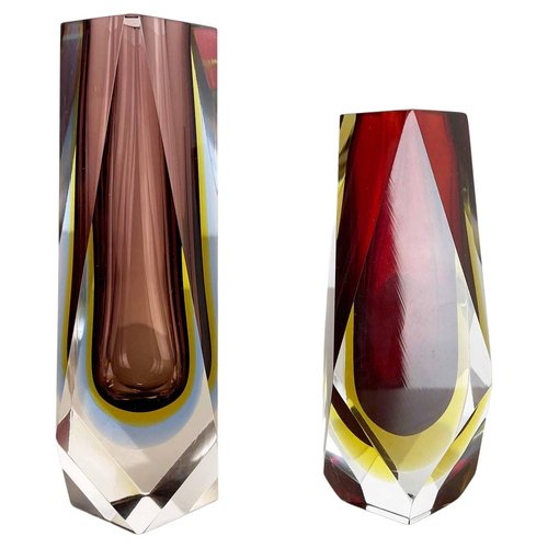 Faceted Murano Glass Sommerso Vases attributed to Flavio Poli, Italy ...