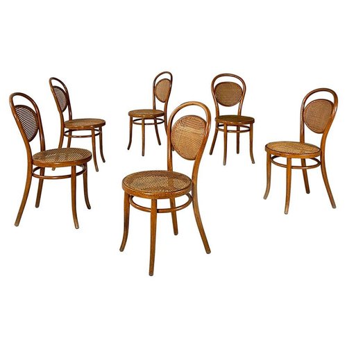 Chaises Antiques en Hêtre et en Paille de Vienne de Thonet, France, 1890s, Set de 6 en vente sur ...