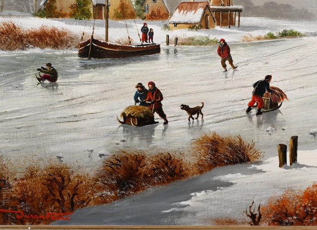 Flemish Artist, Winter Landscape, Oil Painting, Framed for sale at Pamono