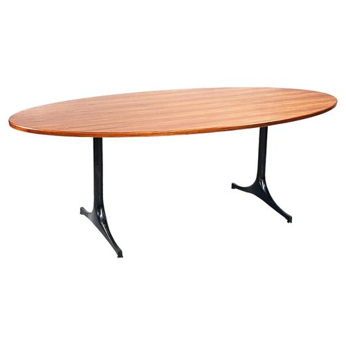 Mesa de comedor estadounidense moderna de madera y metal atribuida a ...