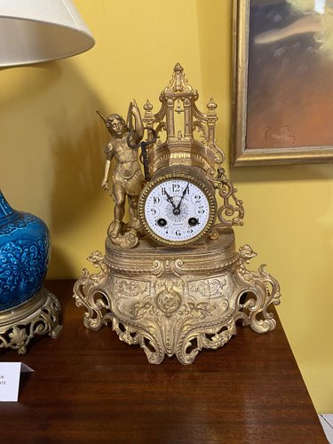 Pendule Ange en Bronze Doré en vente sur Pamono