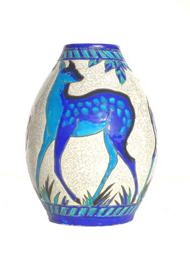 Art Deco Blue Deer Pottery Vase by Charles Catteau for Boch Frères ...