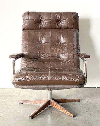 Mid-Century Maroon Leather Armchair for sale at Pamono