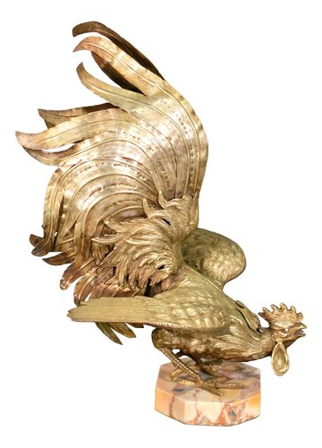 Large French Cockerel Rooster in Brass, 1950s for sale at Pamono