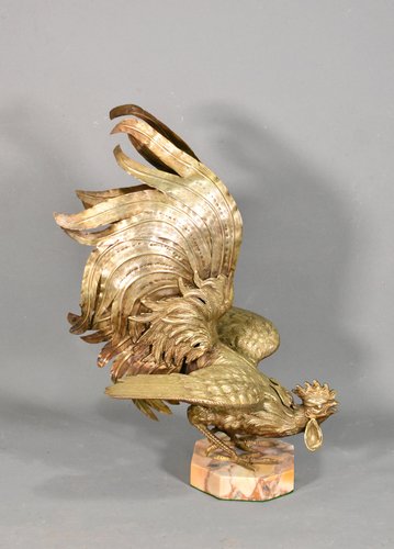 Large French Cockerel Rooster in Brass, 1950s for sale at Pamono