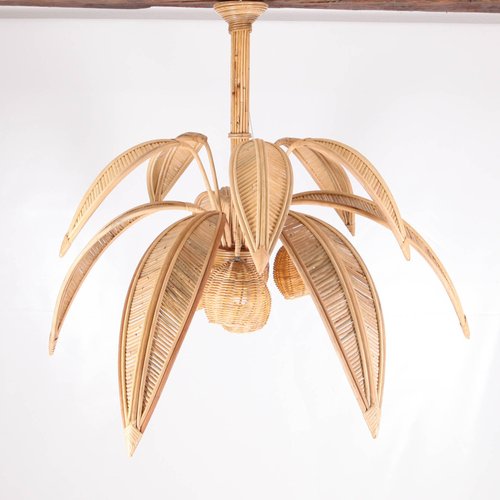 Palm Tree Ceiling Light in Rattan, 1990s for sale at Pamono
