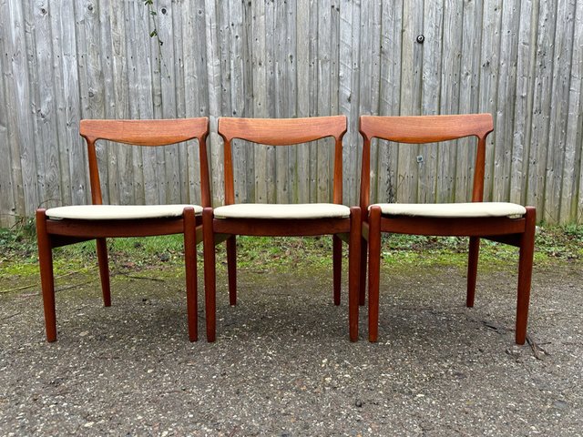 Silla de comedor danesa Mid-Century de teca y escay con escay beige de ...