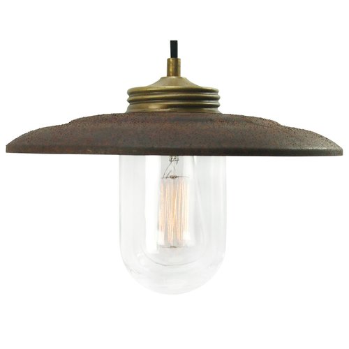 Vintage Rust Iron, Brass and Clear Glass Pendant Light for sale at Pamono