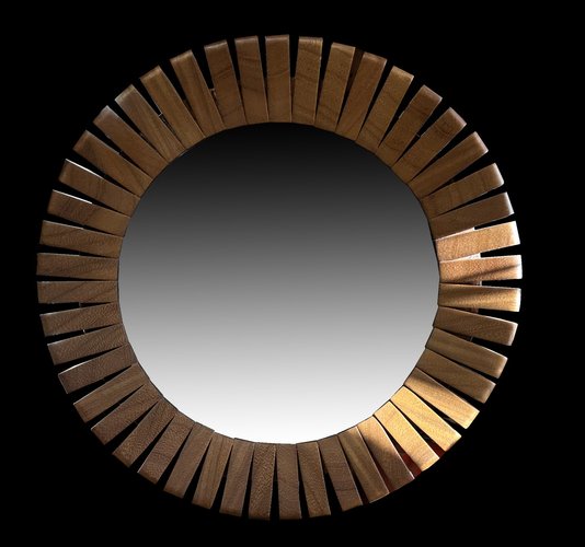 Specchio circolare segmentato in teak in vendita su Pamono
