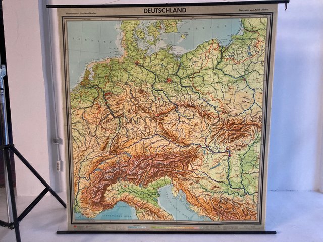 Large Vintage German Linen School Map of Central Europe, 1960s for sale ...