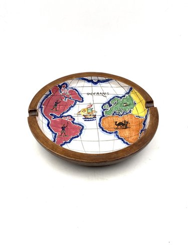 Polychrome Ceramic World Map Catchall or Ashtray from Zaccagnini, Italy ...