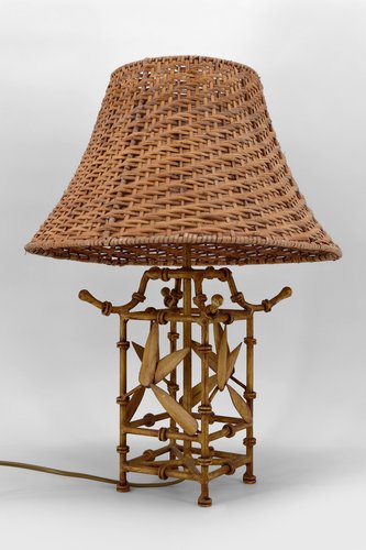 Japanese Rattan Lamp with Bamboo Decoration, 1970s for sale at Pamono