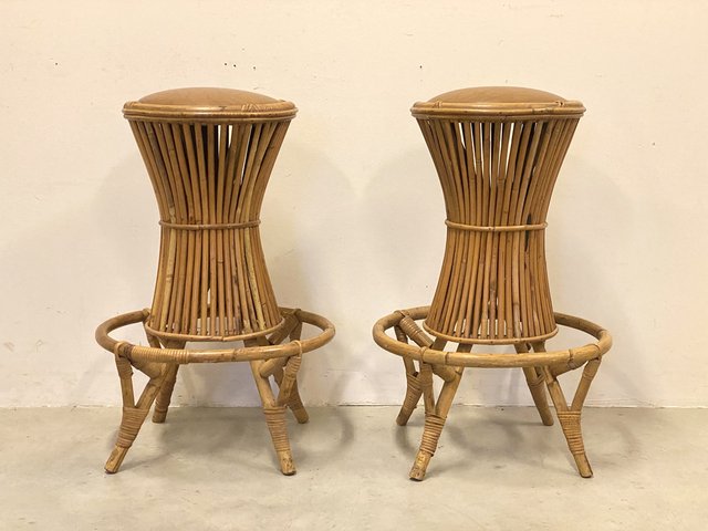 Bambus Hocker, 1970er, 2er Set bei Pamono kaufen