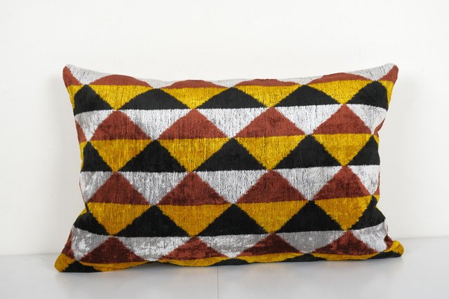 Turkish Triangle Colorful Velvet Ikat Lumbar Cushion Cover for sale at ...