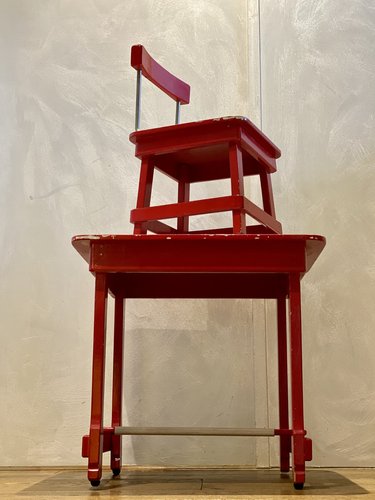 Italian Nursery School Desk with Chair, 1950s, Set of 2 for sale at Pamono