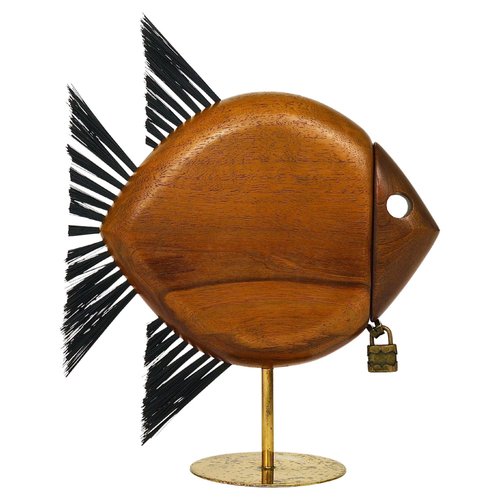 Mid-Century Fish Piggy Bank in Brass and Walnut from Carl Auböck, 1960s ...
