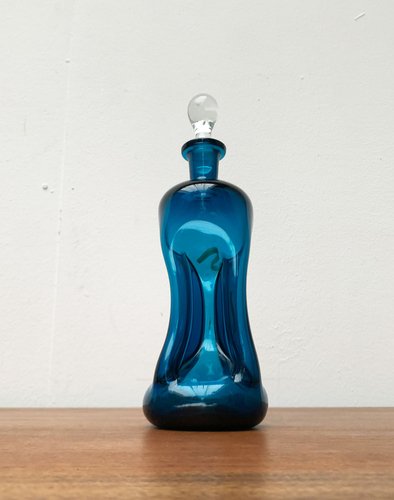 Vintage Danish Blue Glass Kluk Kluk Bottle from Holmegaard, 1970s for ...